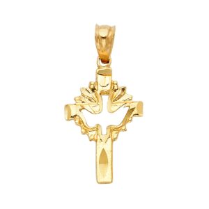 14k yellow gold religious cross with holy spirit dove pendant