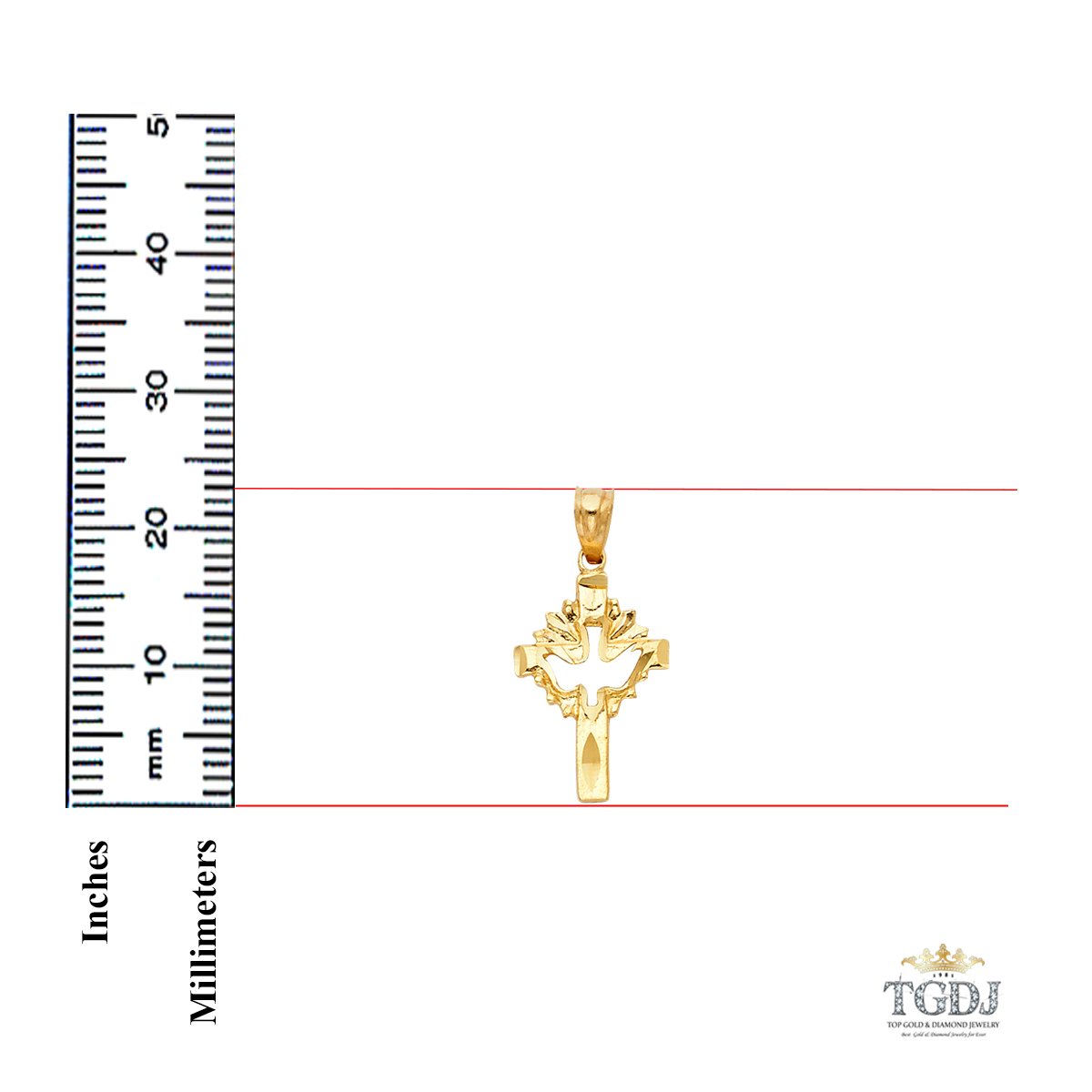 14k Yellow Gold Religious Cross with Holy Spirit Dove Pendant