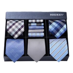 hisdern lot 5 pcs classic men's silk tie set necktie & pocket square with gift box,t5-s5,one size