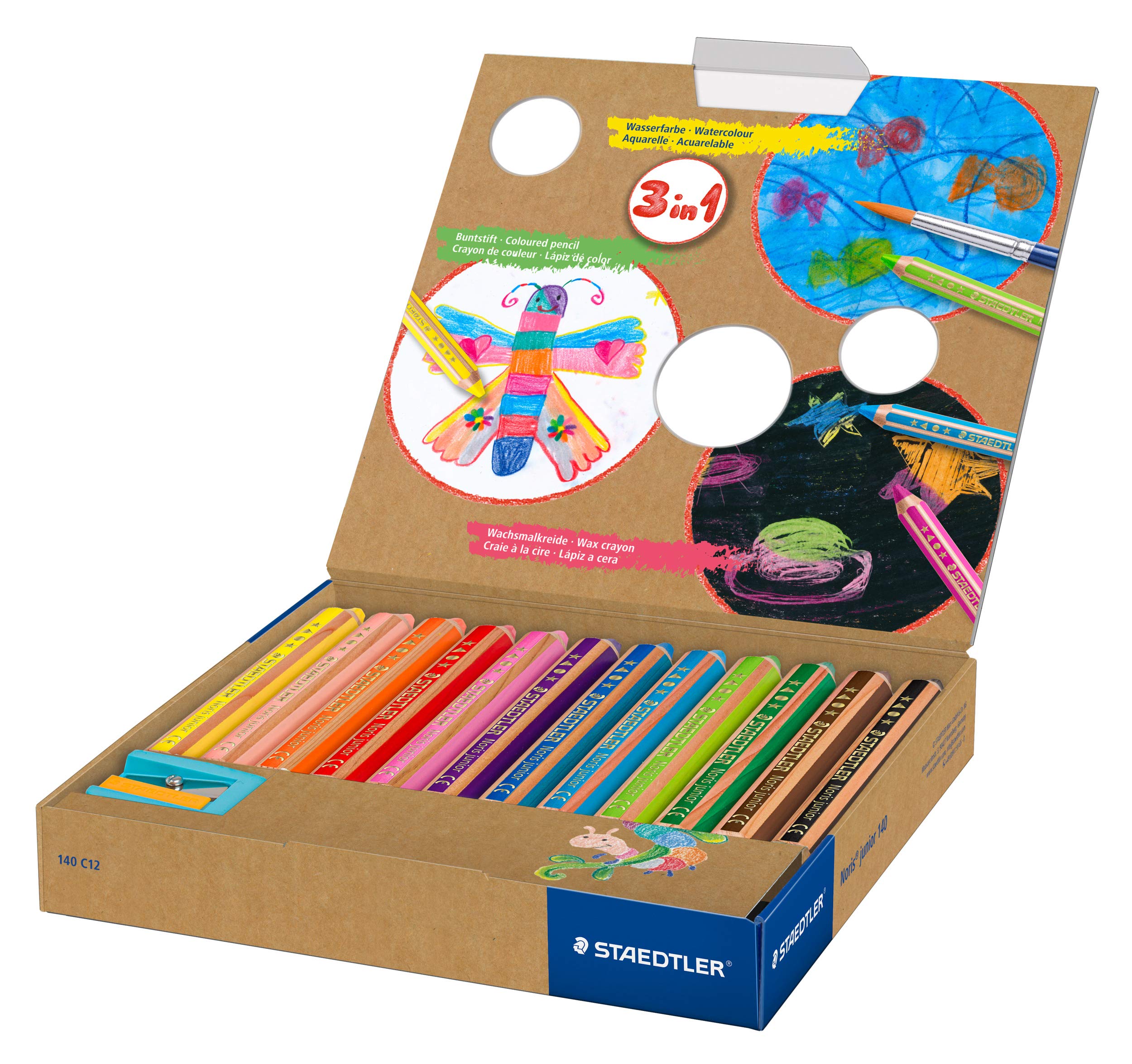 STAEDTLER Noris junior 3-in-1 colouring pencil pack of 12 assorted colours + sharpener