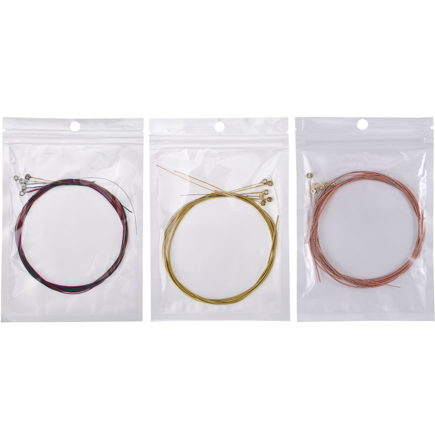 Bememo 3 Sets of 6 Guitar Strings Replacement Steel String for Acoustic Guitar Spare Strings for Beginner Guitarists (1 Brass Set, 1 Copper Set and 1 Multicolor Set)