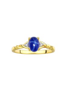 rylos diamond & blue star sapphire ring set in yellow gold plated silver solitaire