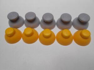 tbgs - 10 piece bundle replacement nintendo gamecube joystick analog stick cap covers (5 gray left cap covers + 5 yellow right cap covers)