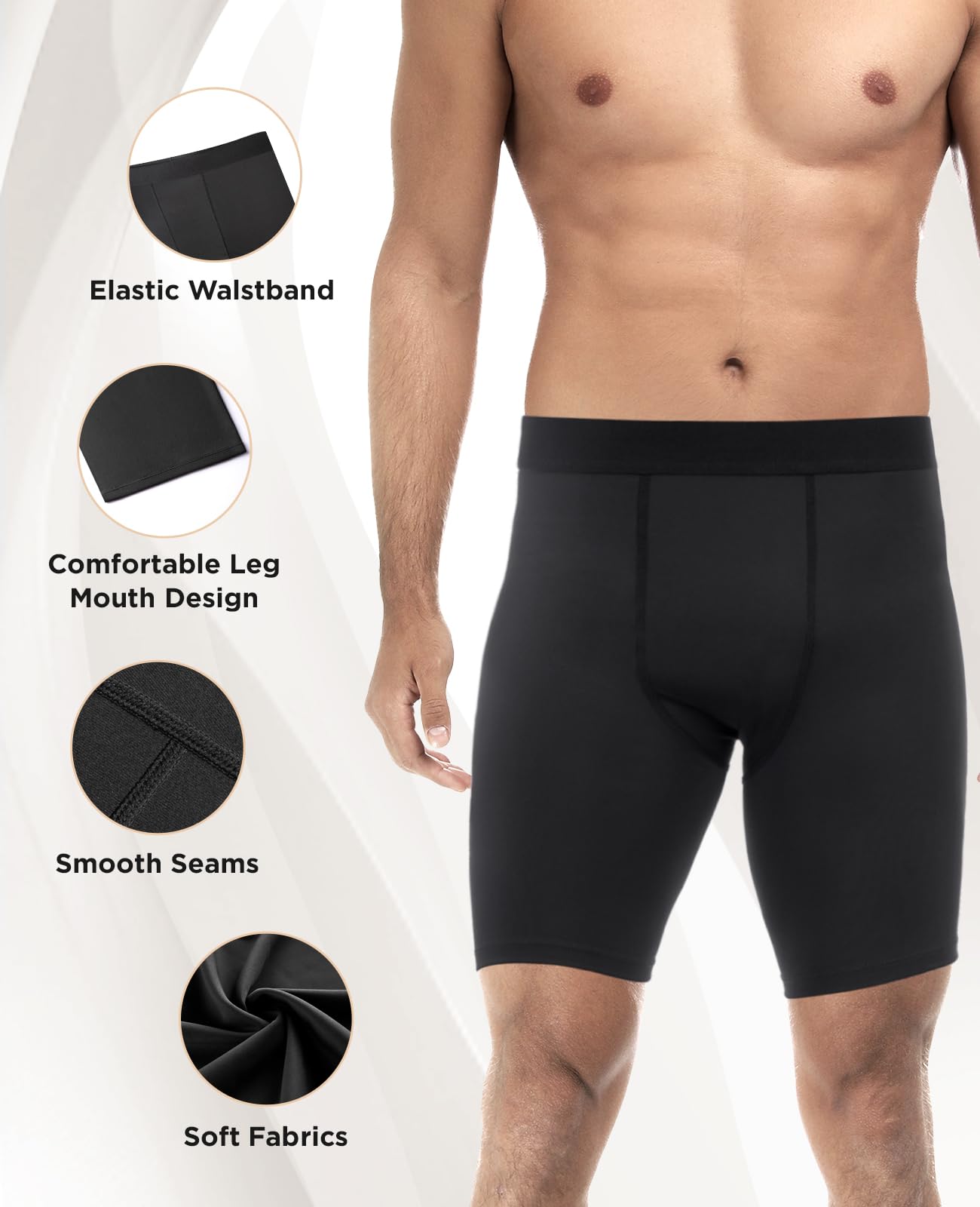 Niksa 3 Pack Compression Shorts Men Quick Dry Black Performance Athletic Shorts-L