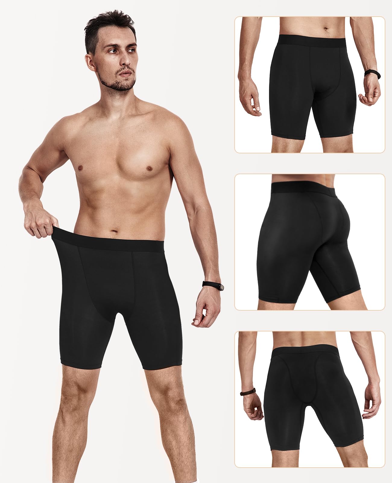 Niksa 3 Pack Compression Shorts Men Quick Dry Black Performance Athletic Shorts-L