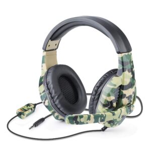 picozon gaming headset with microphone, 3.5mm plug headphone compatible with ps5 ps4 nintendo switch playstation 4/5 computer laptop ipad surface smartphone - camouflage green