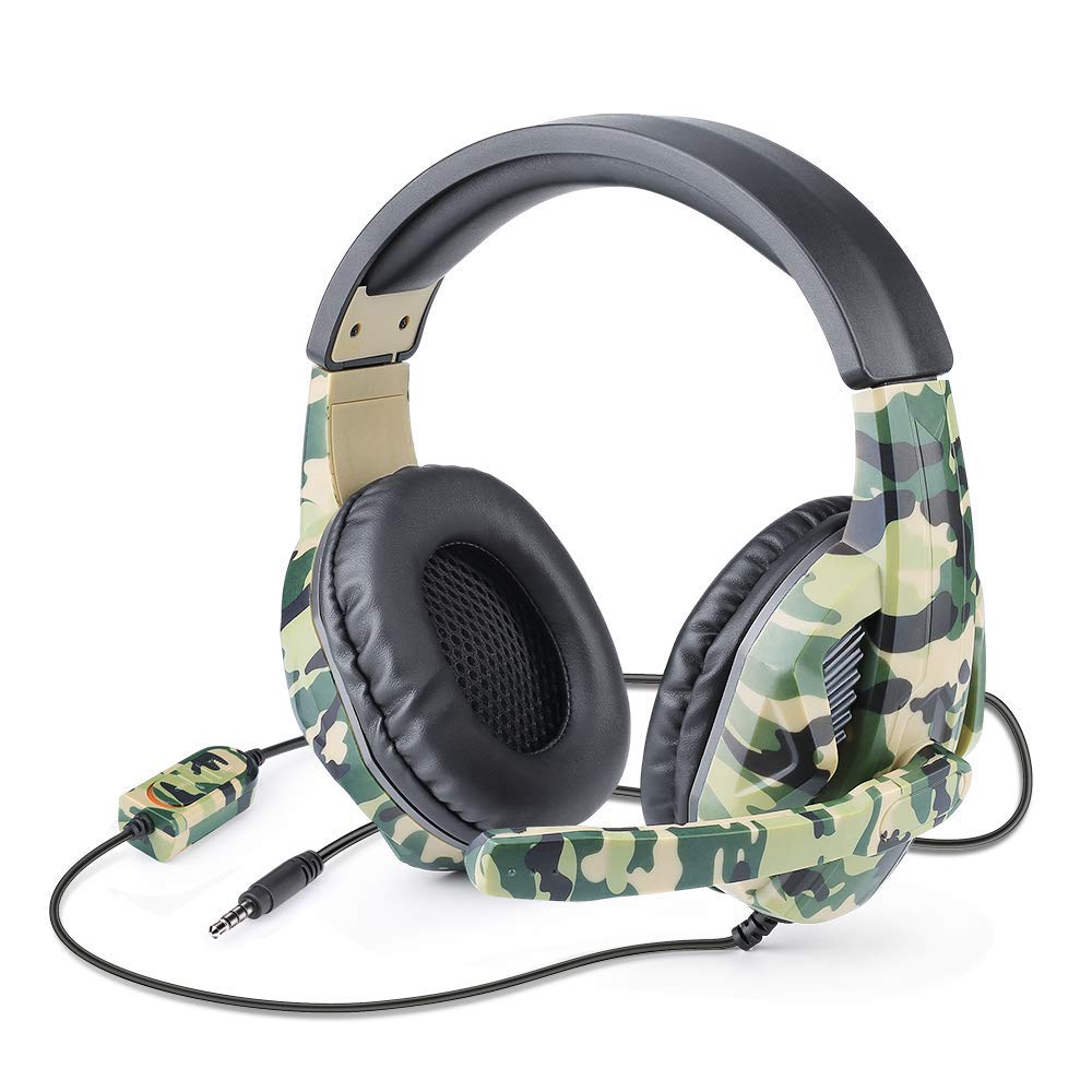 Picozon Gaming Headset with Microphone, 3.5mm Plug Headphone Compatible with PS5 PS4 Nintendo Switch Playstation 4/5 Computer Laptop iPad Surface Smartphone - Camouflage Green