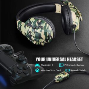 Picozon Gaming Headset with Microphone, 3.5mm Plug Headphone Compatible with PS5 PS4 Nintendo Switch Playstation 4/5 Computer Laptop iPad Surface Smartphone - Camouflage Green