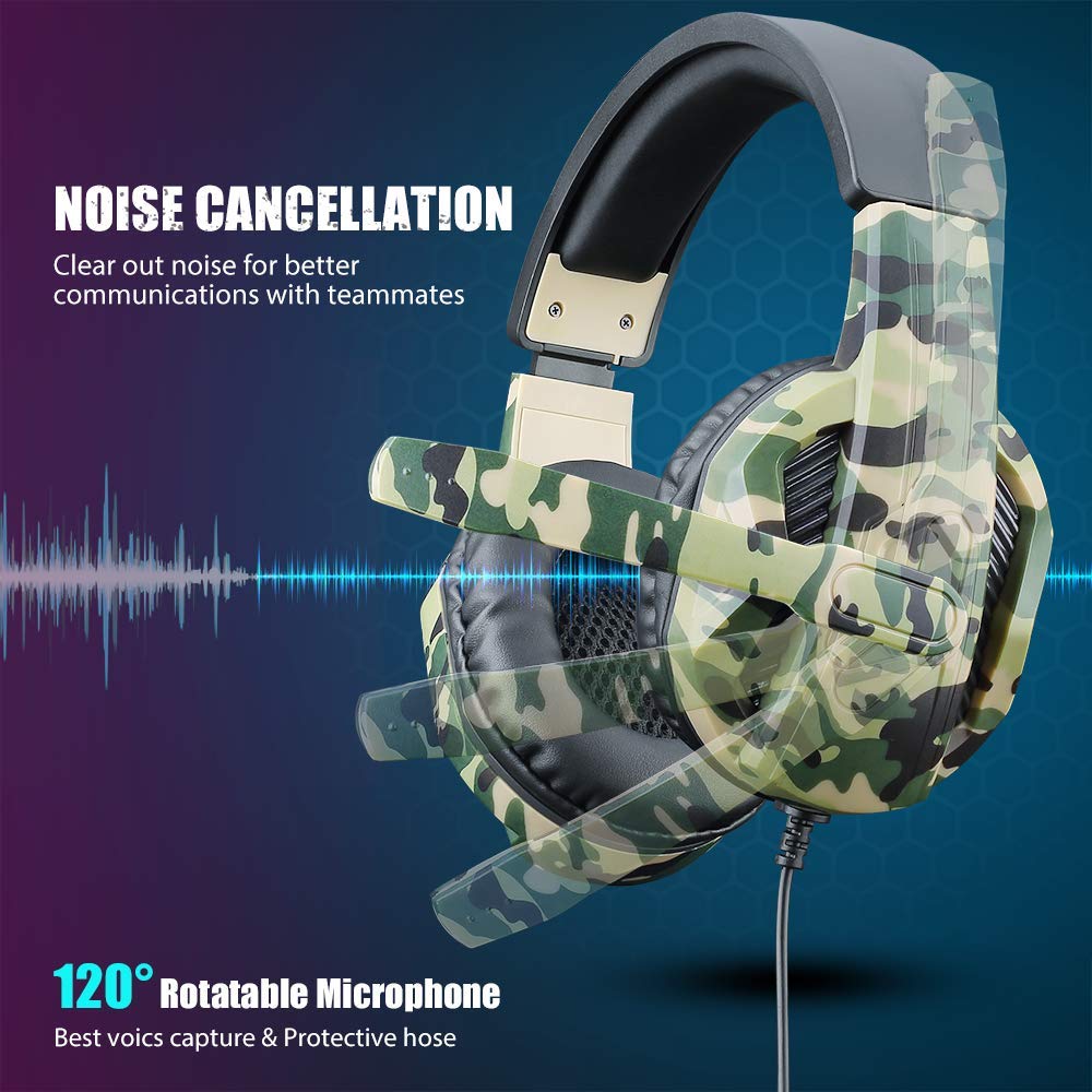 Picozon Gaming Headset with Microphone, 3.5mm Plug Headphone Compatible with PS5 PS4 Nintendo Switch Playstation 4/5 Computer Laptop iPad Surface Smartphone - Camouflage Green