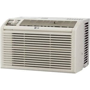 lg 5,000 btu window air conditioner, 115v, ac window unit cools 150 sq.ft. (10' x 15' room size), perfect for bedrooms, quiet ac with 2 cooling & fan speeds, 2-way air deflection, and washable filter