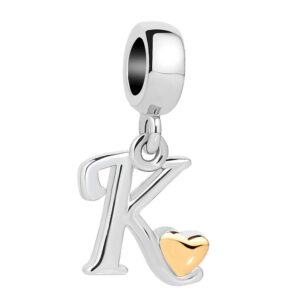 queencharms initial a-z letter charm golden heart alphabet dangle beads for bracelets & necklaces (k)