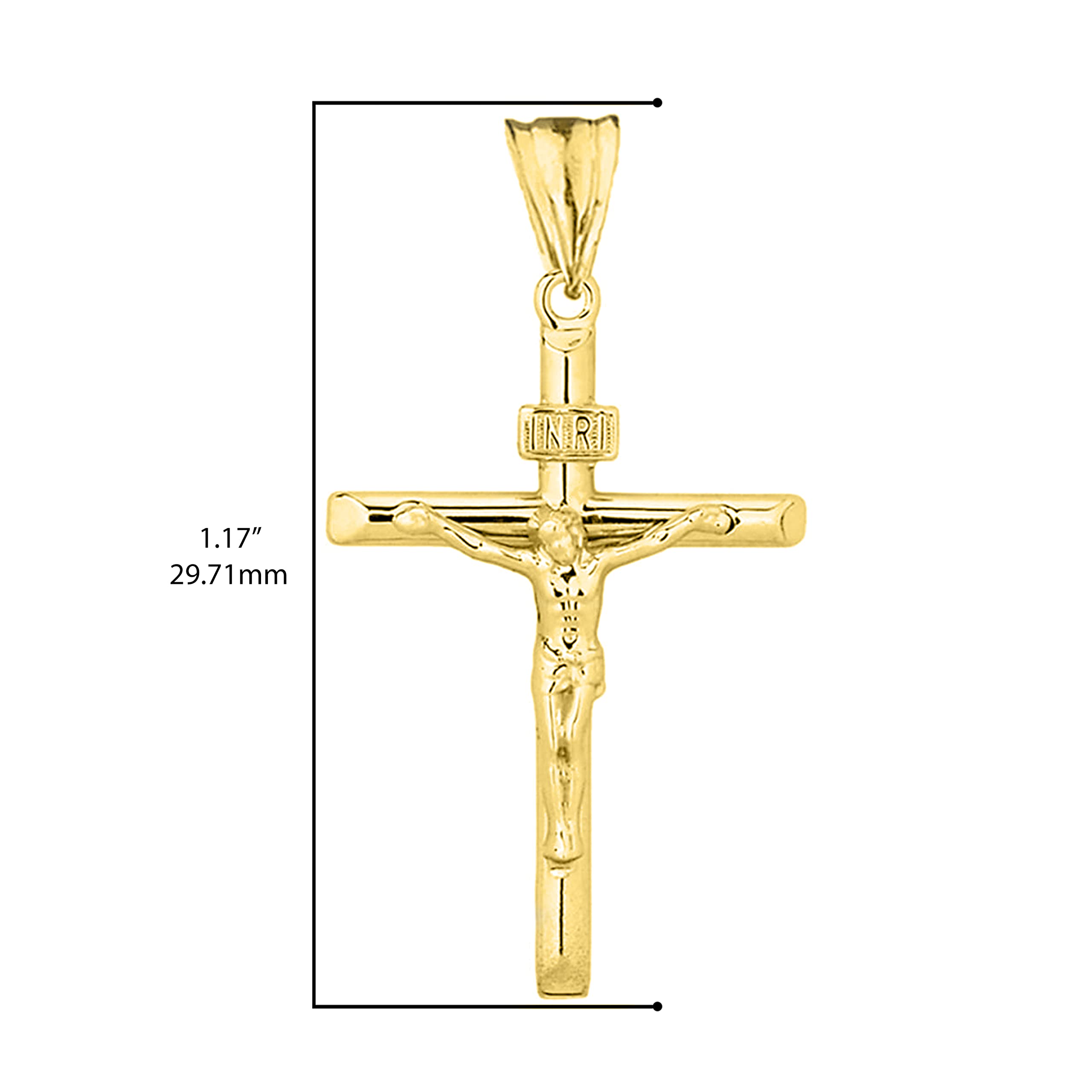 14K Yellow Gold 1-1/8" Christian Catholic Jesus Christ on INRI Cross Crucifix Pendant Necklace - 20"