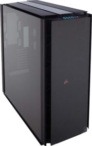 corsair obsidian series 1000d super-tower case, smoked tempered glass, aluminum trim, integrated commander pro fan and lighting controller