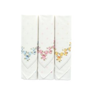 selini women's floral printed bundle cotton handkerchief set (pack of 3), white