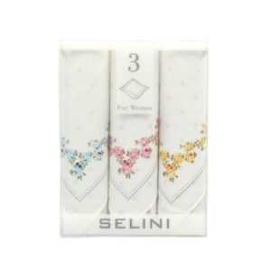 Selini Women's Floral Printed Bundle Cotton Handkerchief Set (Pack of 3), White