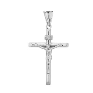 .925 Sterling Silver 1.17” INRI Crucifix Jesus Christ on the Holy Cross Pendant Necklace, 20" Rolo Chain