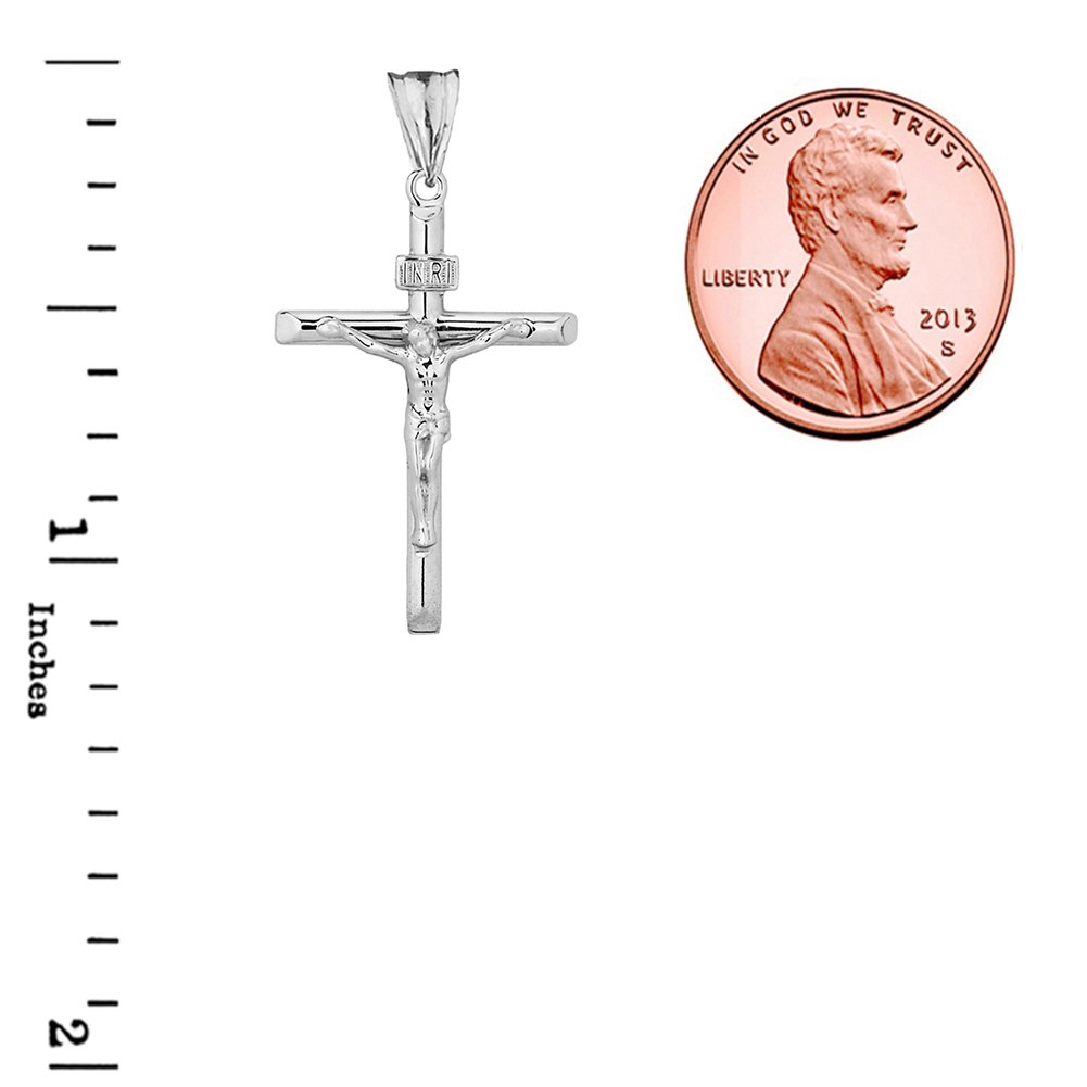 .925 Sterling Silver 1.17” INRI Crucifix Jesus Christ on the Holy Cross Pendant Necklace, 20" Rolo Chain