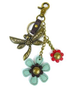 chala purse charm, key fob, keychain decorative accessories, metal charming keychain - dragonfly & flower