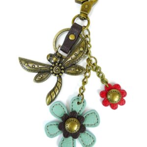 CHALA Purse Charm, Key Fob, keychain Decorative Accessories, Metal Charming Keychain - Dragonfly & Flower