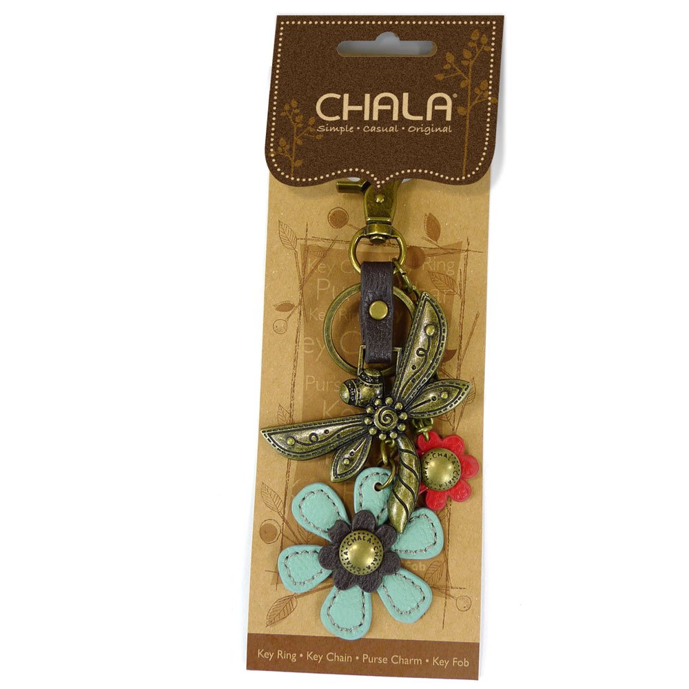 CHALA Purse Charm, Key Fob, keychain Decorative Accessories, Metal Charming Keychain - Dragonfly & Flower