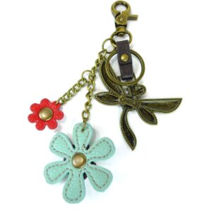 CHALA Purse Charm, Key Fob, keychain Decorative Accessories, Metal Charming Keychain - Dragonfly & Flower