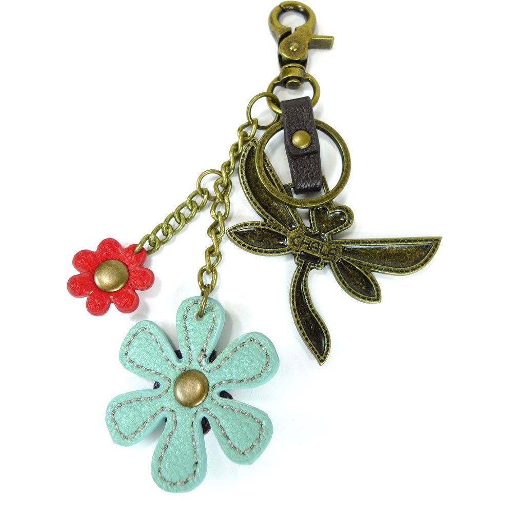 CHALA Purse Charm, Key Fob, keychain Decorative Accessories, Metal Charming Keychain - Dragonfly & Flower