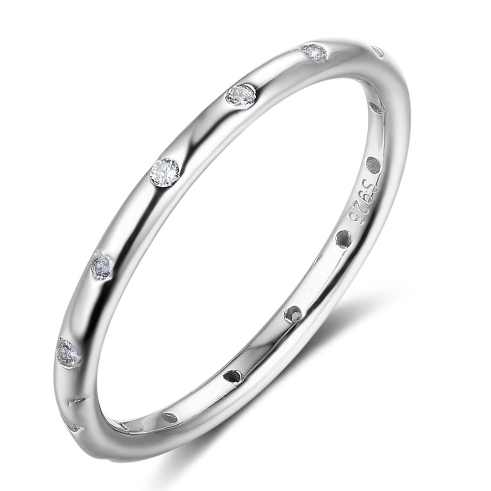 925 Sterling Silver Simple Style CZ Band Ring, Ring Size 6 7 8 (6)