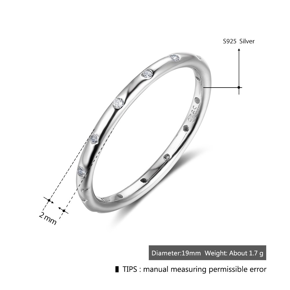 925 Sterling Silver Simple Style CZ Band Ring, Ring Size 6 7 8 (6)