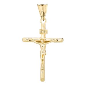 14k yellow gold 9/10" christian catholic jesus christ on inri cross crucifix pendant charm