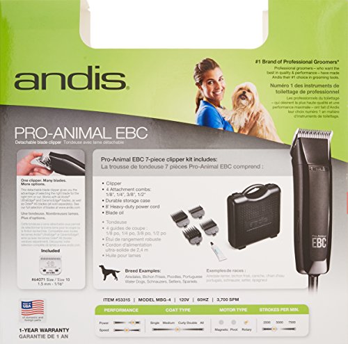 Andis Pro-Animal EBC Detachable Blade Clipper, Professional Animal/Dog Grooming, MBG-4, Black (53315)