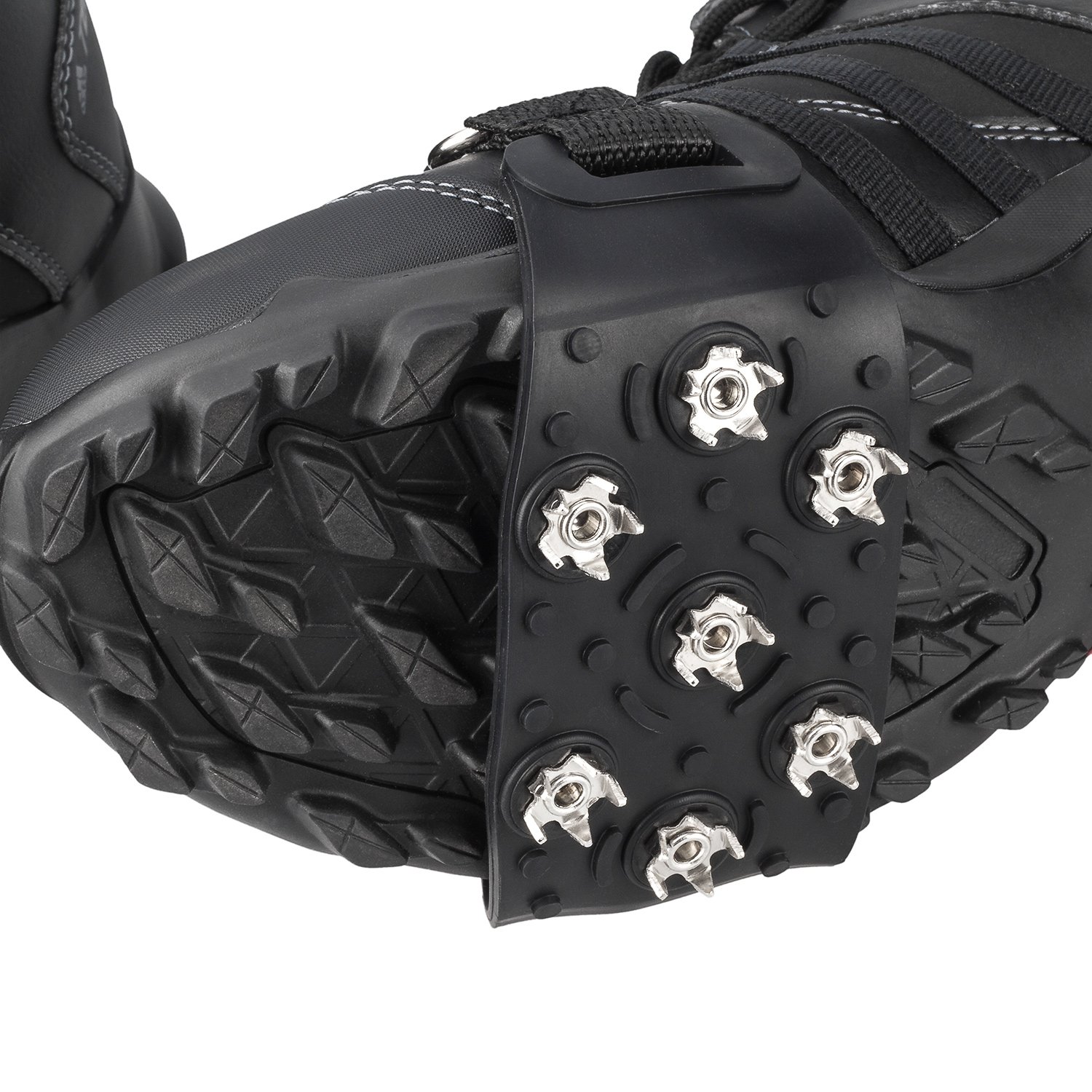 FANBX F Crampon Traction Cleats Anti-Skid Traction Grips Crampons Spikes 7 Point Cleats for Footwear for Walking, Jogging, Hiking, Mountaineering Ice Snow Grips (Black)