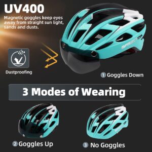 Bike Helmet, Basecamp Bicycle Helmet with Rear Light & Detachable Magnetic Goggles Lightweight Cycling Helmet Adjustable for Adult Men Women Mountain & Road (BC-069)