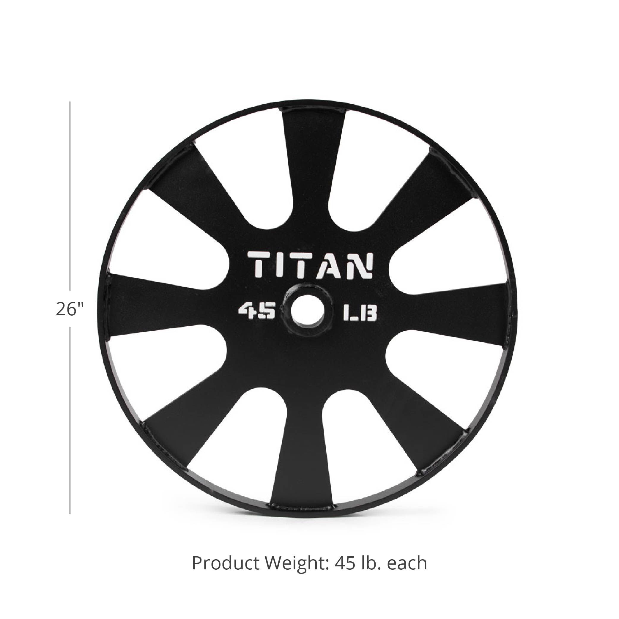 Titan Fitness Wagon Wheel Pulling Blocks, 45 LB Pair, 26-inch Steel Deadlift Pulling Weight Plates