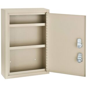 global industrial medical security cabinet, 8" w x 2-5/8"d x 12-1/8"h, dual key locks, beige