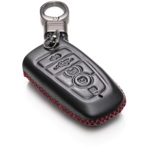 vitodeco leather smart key fob case compatible with ford escape 2023, bronco 2023, explorer 2023, edge 2023, expedition 2023, f-150, mustang 2023, f150 2023 and more models (5-button, black/red)