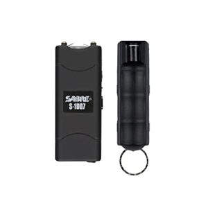 sabre self-defense kit with pepper spray and stun gun with flashlight, 25 bursts, 10-foot (3-meter) range, painful µc charge, 120 lumens, rechargeable battery, safety switch