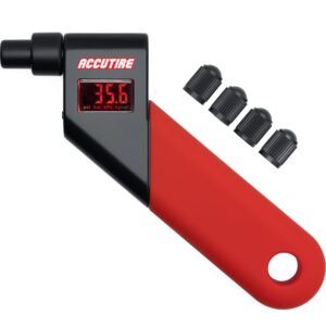 accutire ms-4021r digital tire pressure gauge with 4 valve caps, 5-150psi (psi, bar, kpa, kg/cm2)