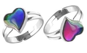 acchen mood ring heart shaped changing color emotion feeling finger ring 2 pcs with box (heart shaped, adjustable)