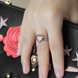 Acchen Mood Ring Heart Shaped Changing Color Emotion Feeling Finger Ring 2 Pcs with Box (Heart Shaped, Adjustable)