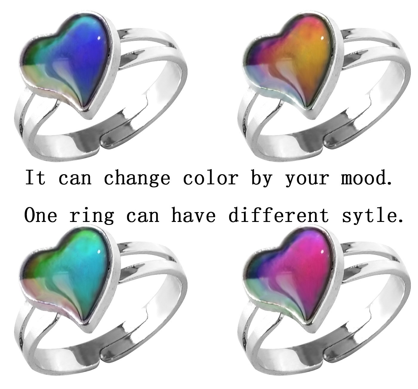 Acchen Mood Ring Heart Shaped Changing Color Emotion Feeling Finger Ring 2 Pcs with Box (Heart Shaped, Adjustable)