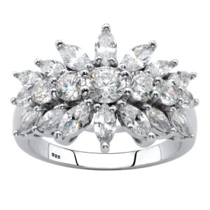 palmbeach sterling silver round cubic zirconia simulated starburst cluster ring sizes 6-10 size 7