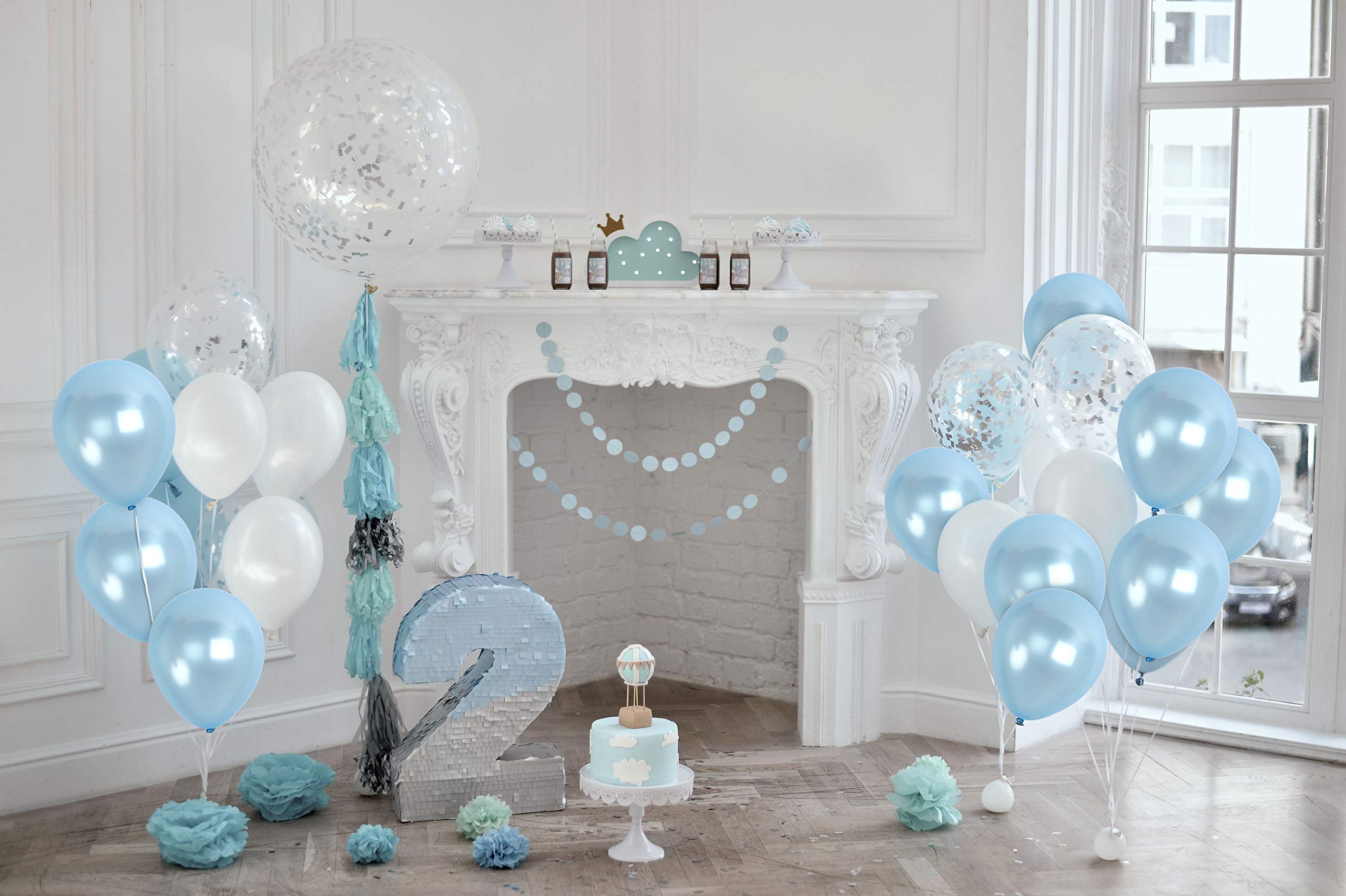 Treasures Gifted Metallic Light Blue Balloons - Baby Blue Balloons, Pastel Blue Balloons 12 Inch - Pastel Latex Balloons, Dusty Blue Balloons - Sky Blue Balloons - Metallic Blue Balloons 72