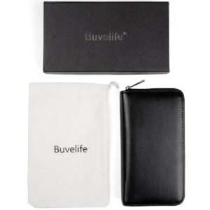 Buvelife Credit Card Wallet Leather RFID Wallet with Zipper for Women or Men, Huge Storage Capacity Credit Card Holder (Black)