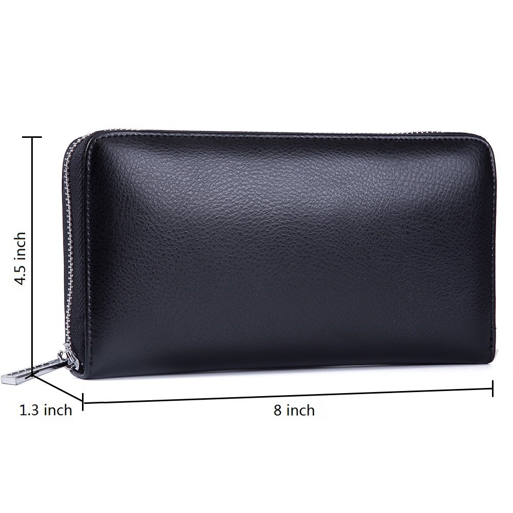 Buvelife Credit Card Wallet Leather RFID Wallet with Zipper for Women or Men, Huge Storage Capacity Credit Card Holder (Black)