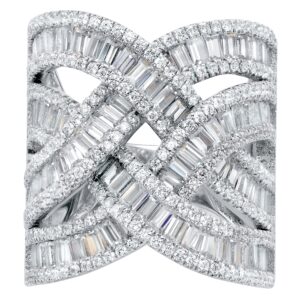 palmbeach platinum-plated sterling silver tapered baguette cubic zirconia simulated highway crossover ring sizes 6-10 size 10