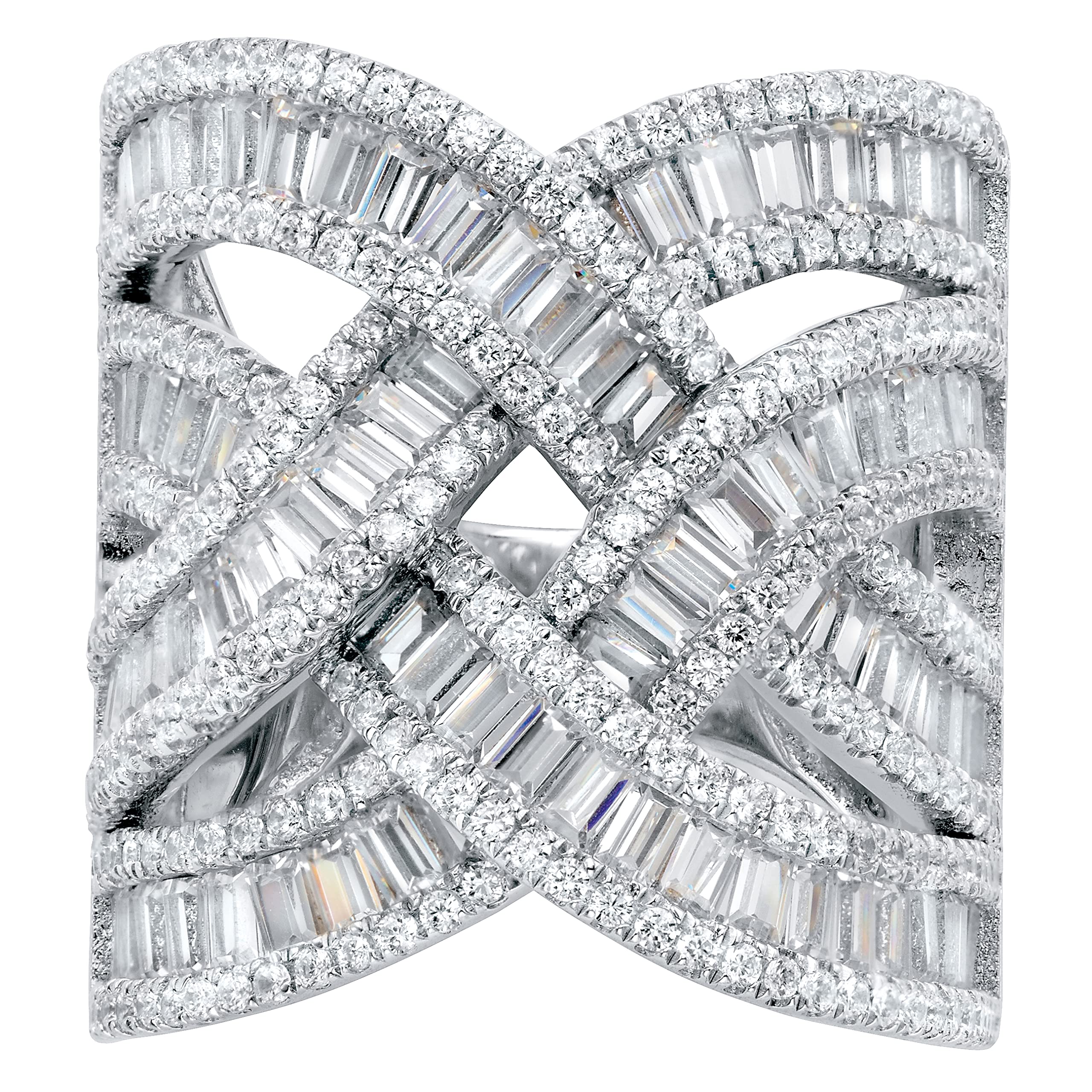 PalmBeach Platinum-plated Sterling Silver Tapered Baguette Cubic Zirconia Simulated Highway Crossover Ring Sizes 6-10 Size 10