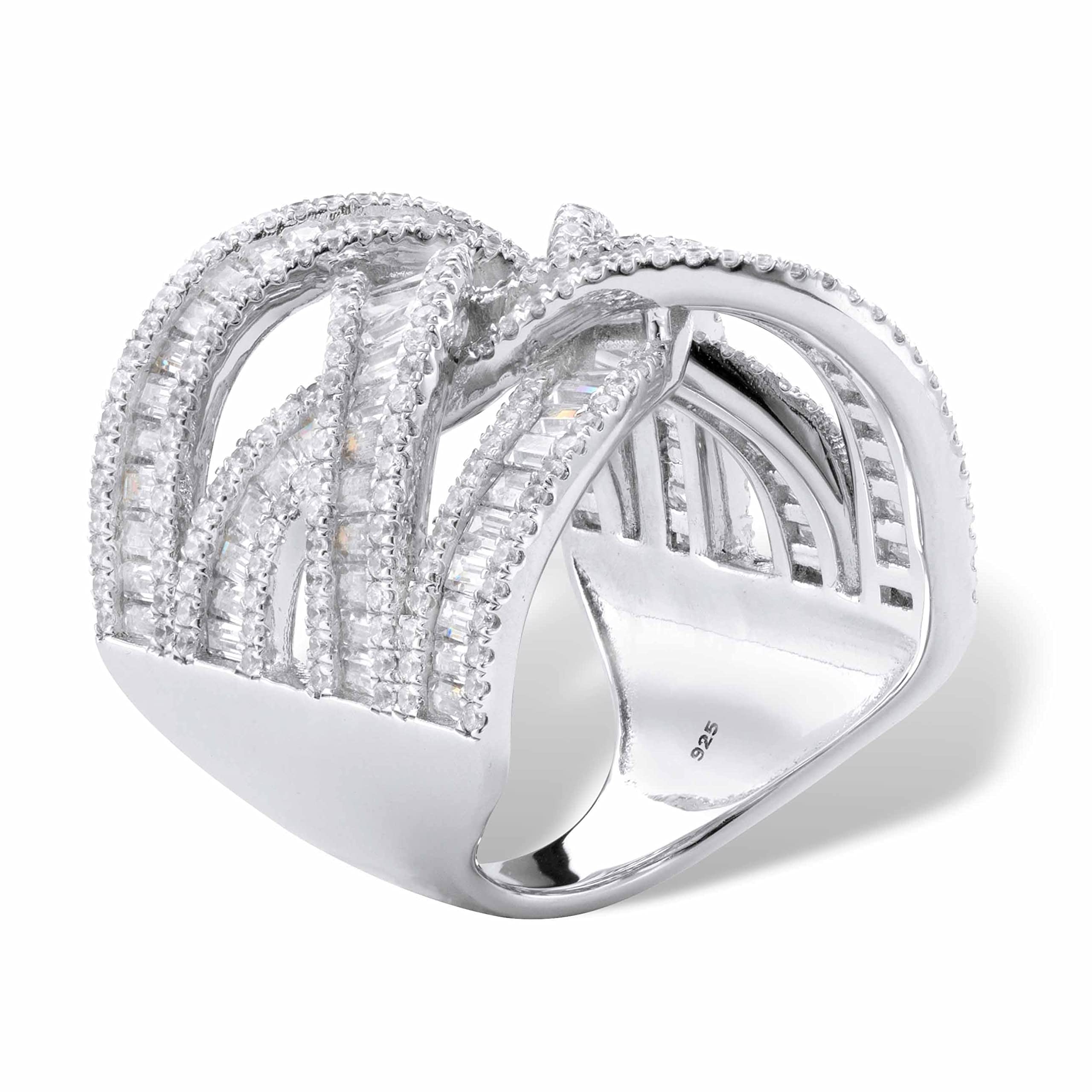 PalmBeach Platinum-plated Sterling Silver Tapered Baguette Cubic Zirconia Simulated Highway Crossover Ring Sizes 6-10 Size 10