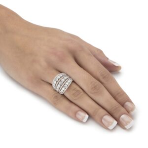 PalmBeach Sterling Silver Round Cubic Zirconia Simulated Multi Row Openwork Dome Ring Sizes 6-10 Size 8