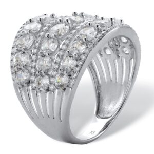 PalmBeach Sterling Silver Round Cubic Zirconia Simulated Multi Row Openwork Dome Ring Sizes 6-10 Size 8