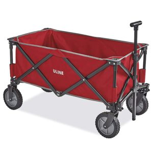 uline foldable utility wagon red with wheels and handle storage bag